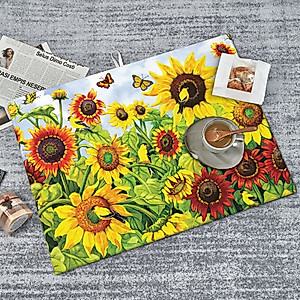 Yellow Sunflower Dish Drying Mat for Kitchen Counter 18 x 24 Large Butterfly Microfiber Absorbent Drying Pad Washable Kitchen Accessories