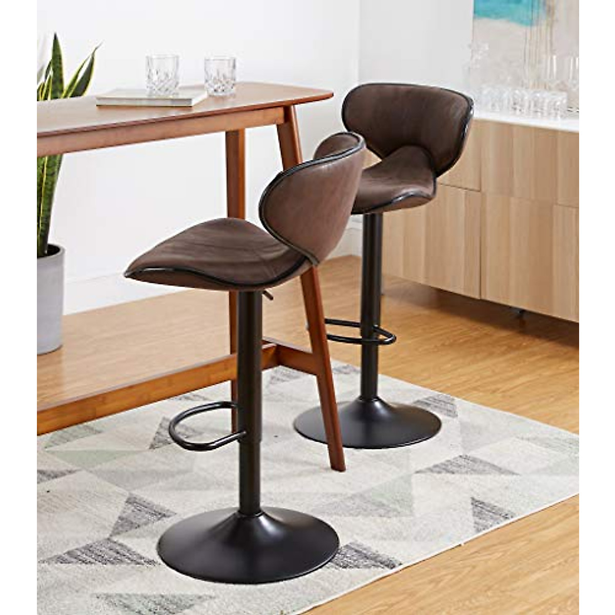 CangLong Stools Swivel Adjustable Barstool, Counter Height Chairs w/Backrest and Footrest for Bar, Kitchen, Dining, Living Room and Bistro Pubx, Set of 2, Retro Brown