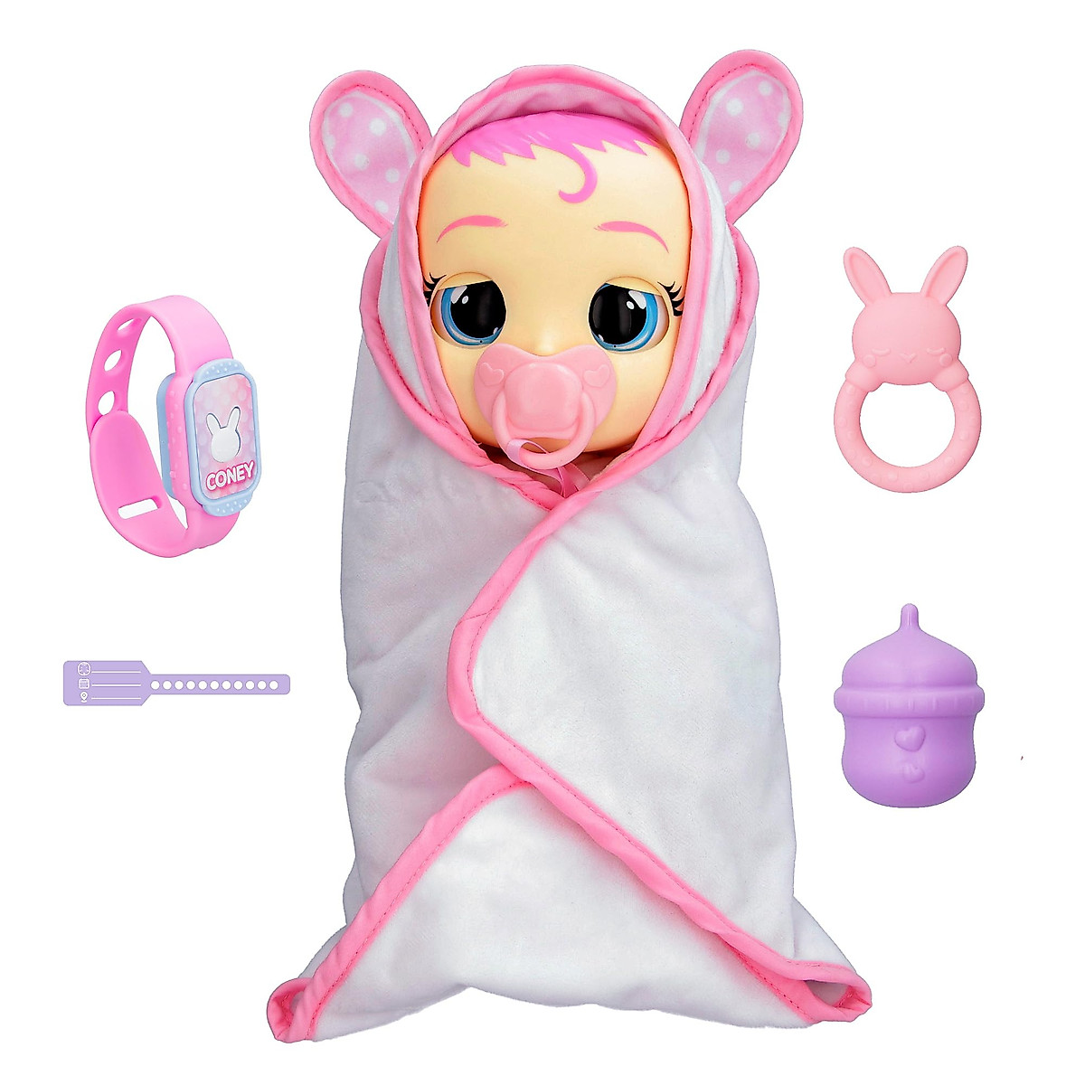 Cry Babies Newborn Coney - Interactive Baby Doll with 20+ Baby Sounds, Girls & Kids Age 18M and Up