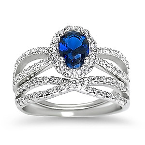 LaRaso & Co His Hers Sterling Blue Sapphire CZ Bridal Wedding Band Engagement Ring Set Him Her