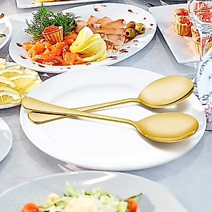 LIANYU Gold Serving Spoons Set of 6, 9.8 Inch Stainless Steel Large Dinner Buffet Catering Banquet Serving Spoons, Mirror Finish, Dishwasher Safe