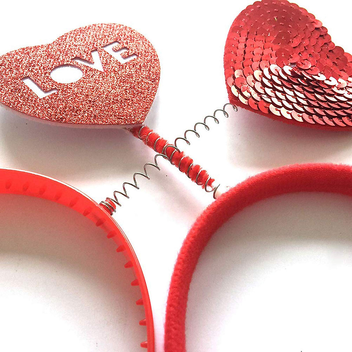 BinaryABC Red Heart Head Bopper Sequin Headband,Valentines Day Hair Accessories,Valentine's Day Party Supplies,2Pcs