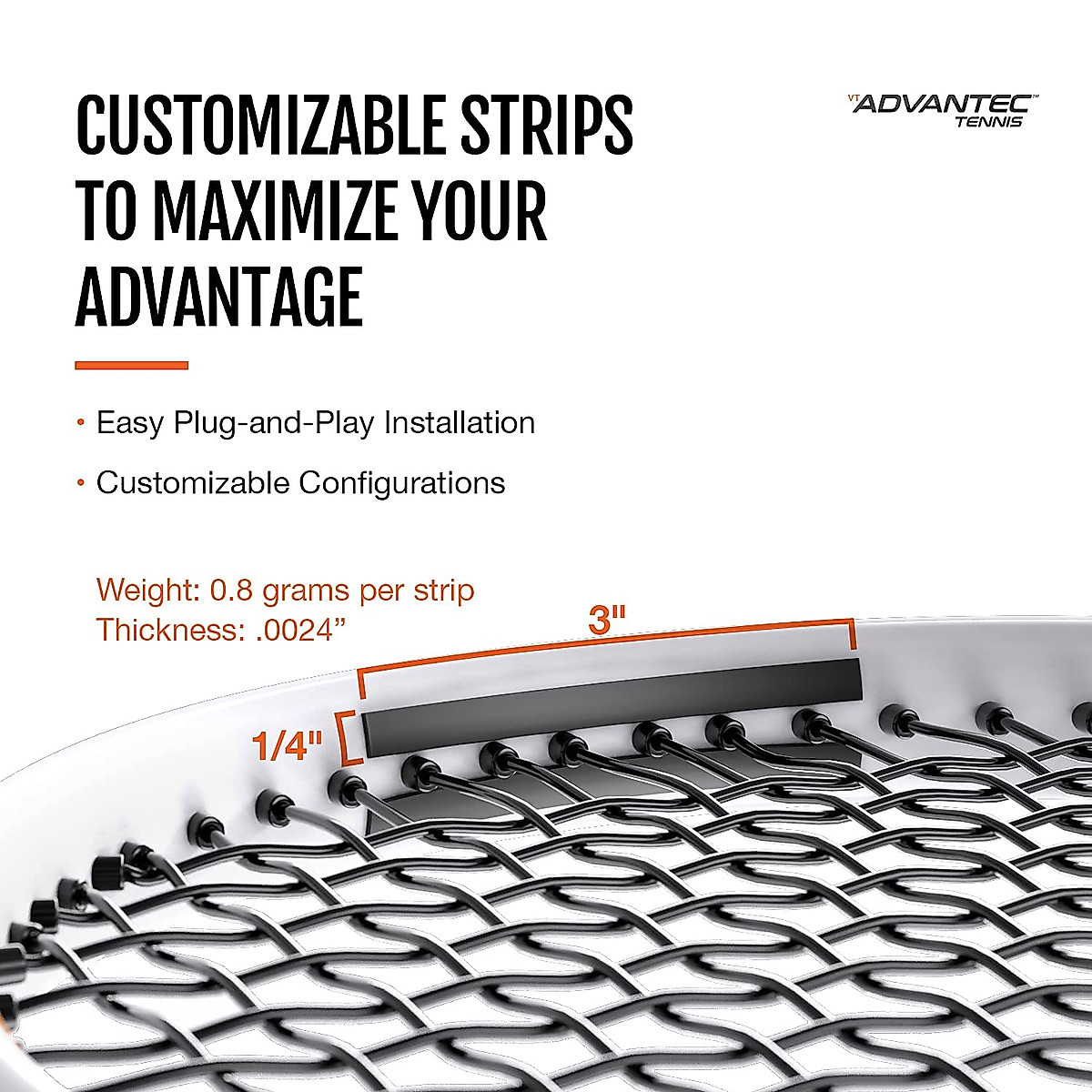 VT Advantec Anti-Vibe Strips – Tennis Racket Vibration Dampener – Absorb and Reduce Vibration – Maximize Control and Stability – Expand Sweet Spot and Prevent Injuries – Carbon Black – Pack of 4