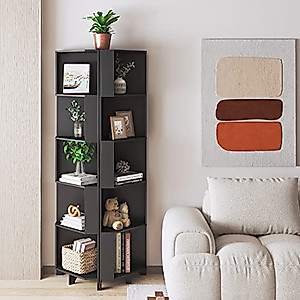 Function Home 5-Tier Corner Shelves, Multifunctional Corner Bookshelf, Wood Display Stand Shelf for Home Office, Living Room,Bedroom, Black
