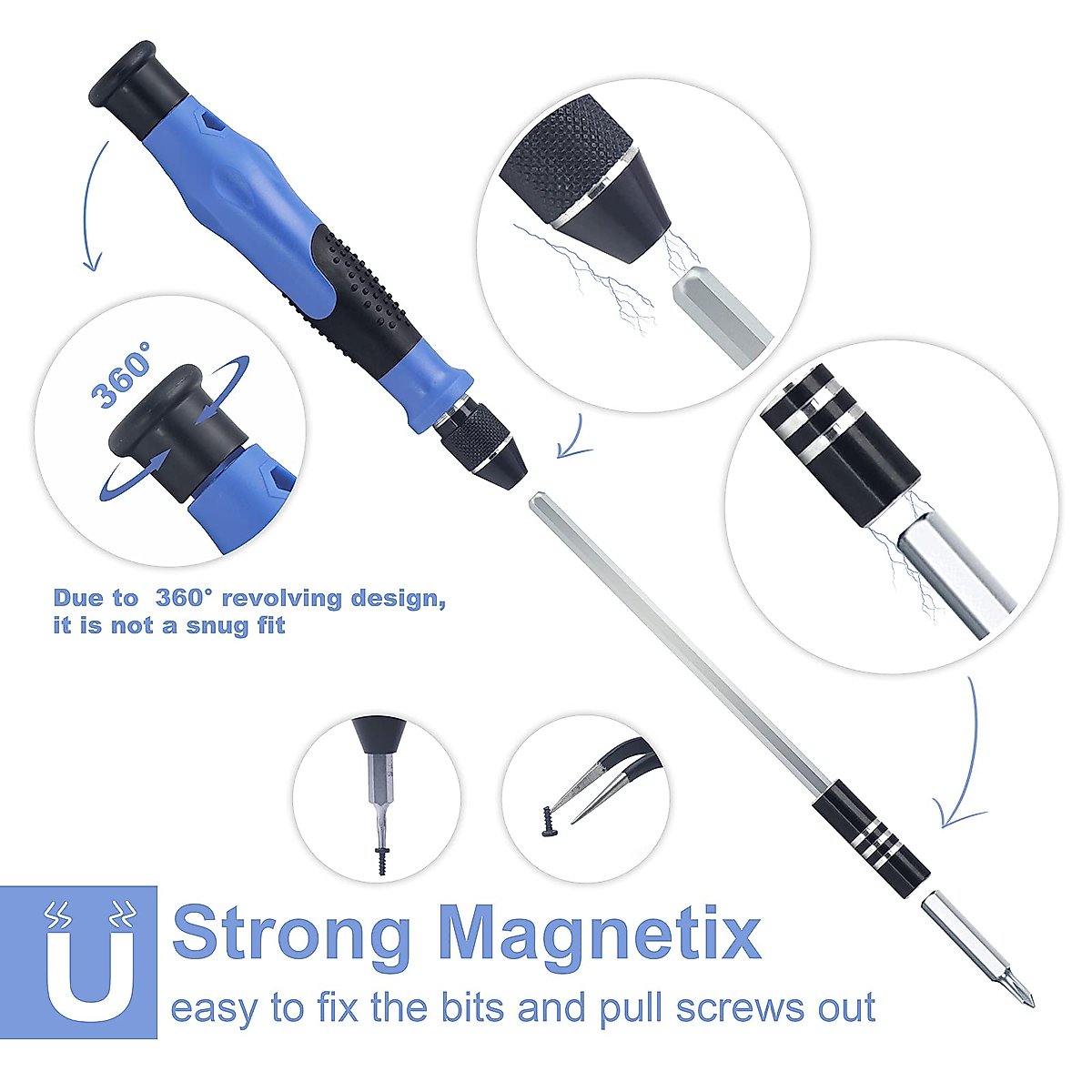 Mini Screwdriver Set with 42 Bits, VCELINK 45 in 1 Small Precision Magnetic Tiny Screwdriver Bit Kit with Tweezers & Extension Shaft for Laptop, PC, Phone, Computer, Game Console