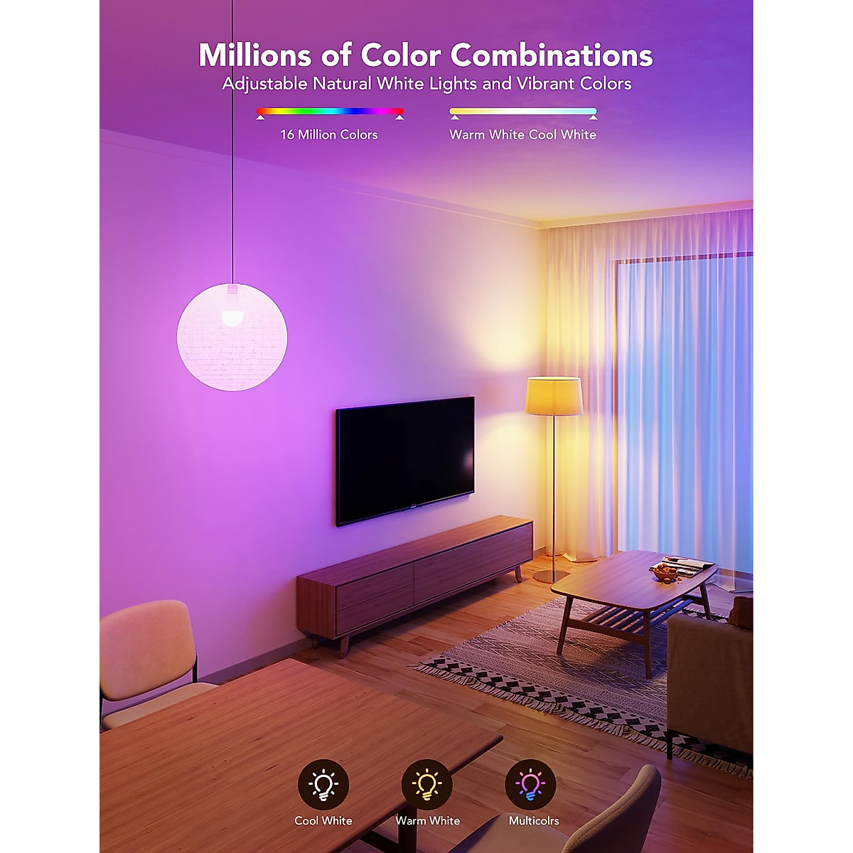 Govee Smart Light Bulbs 1200 Lumens, Color Changing Light Bulbs RGBWW Dimmable, Works with Alexa & Google Assistant, Color Lights Bulb, 12W 85W Equivalent A19 LED Bulbs for Bedroom Living Room, 2 Pack