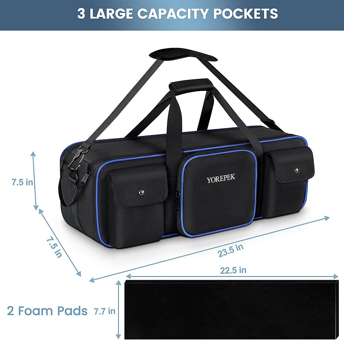 YOREPEK Tripod Carrying Case Bag 50.5", Durable Light Stand Bag with 2 Removable Padding, Photo Studio Equipment Case for Tripods, Monopods, Speaker Stands, Umbrellas, Gear, Mic Stand, Tent Pole