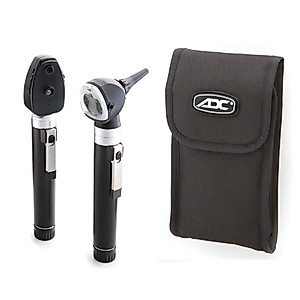 ADC Otoscope/Ophthalmoscope Diagnostic Set, Pocket Size, LED Lamp, 2.5V, Soft Case, Diagnostix 5110NLS, Black