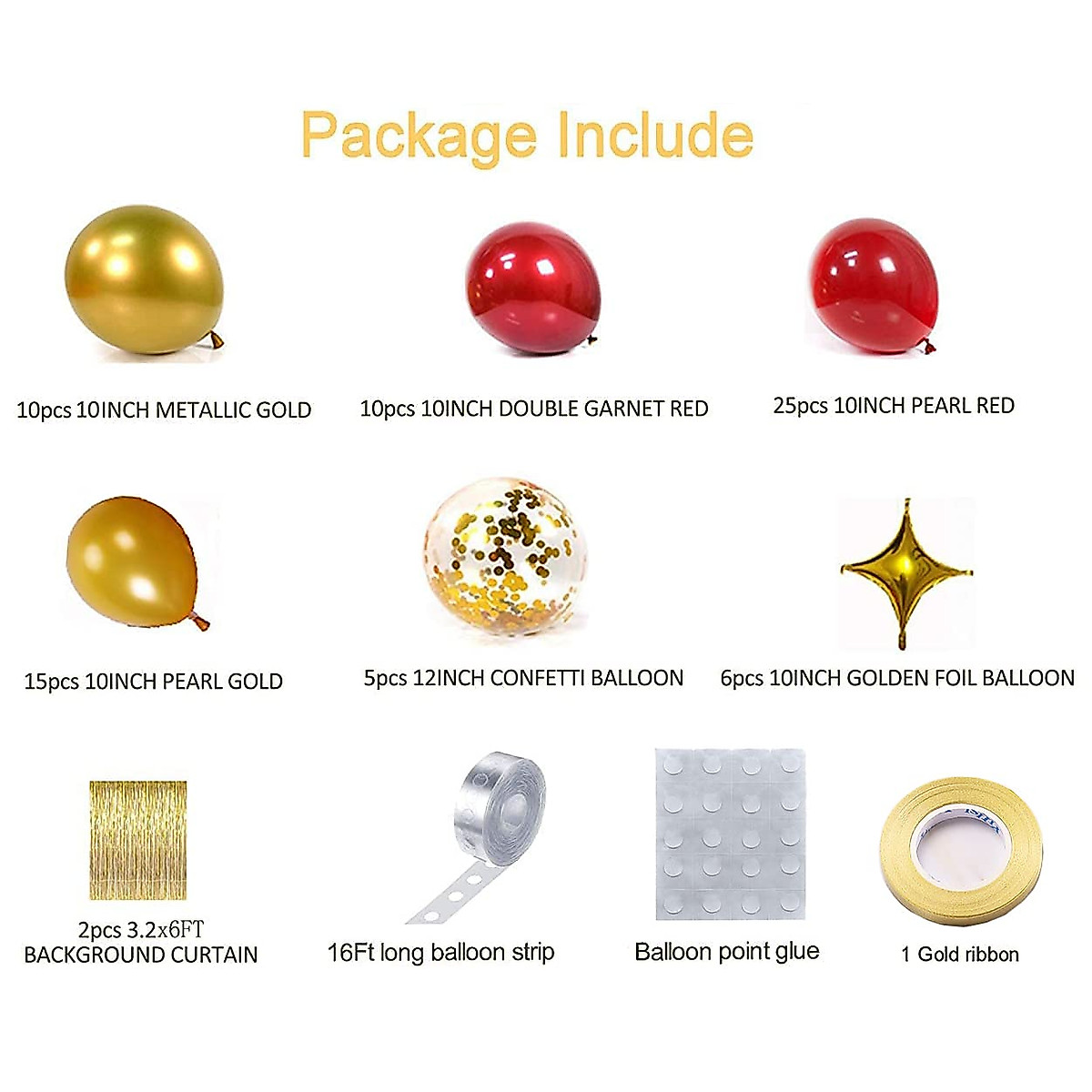 WECEPAR Balloon Garland Arch kit 84 pcs with Ruby Red and Gold Balloon, Star Balloon Confetti Balloons Gold Sequin Table Runner and Background Curtain for Birthday Party, Wedding, Christmas, New Year