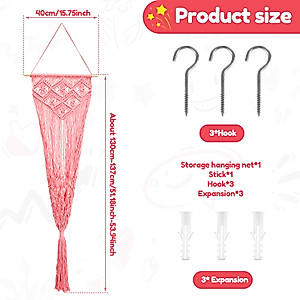 Stuffed Animal Storage Hammock Wall Hanging Toy Hammock Net Space Saving Stuffed Toy Hammock Handmade Toy Net Corner for Bedroom Nursery Basement Playroom (Pink)