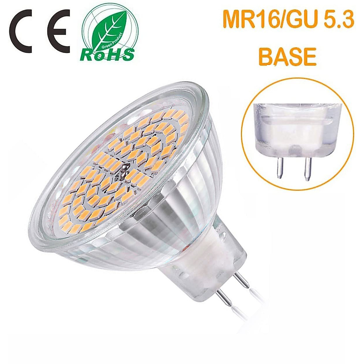 MR16 LED Light Bulbs(4 Pack)-380lm 60LEDs 2835 SMD 3W AC/DC 12V 3000K Warm White,30W Halogen Bulb Equivalent,GU5.3 Bi-Pin Base,Not Dimmable, for Landscape,Recessed Spotlight,Track Lightin