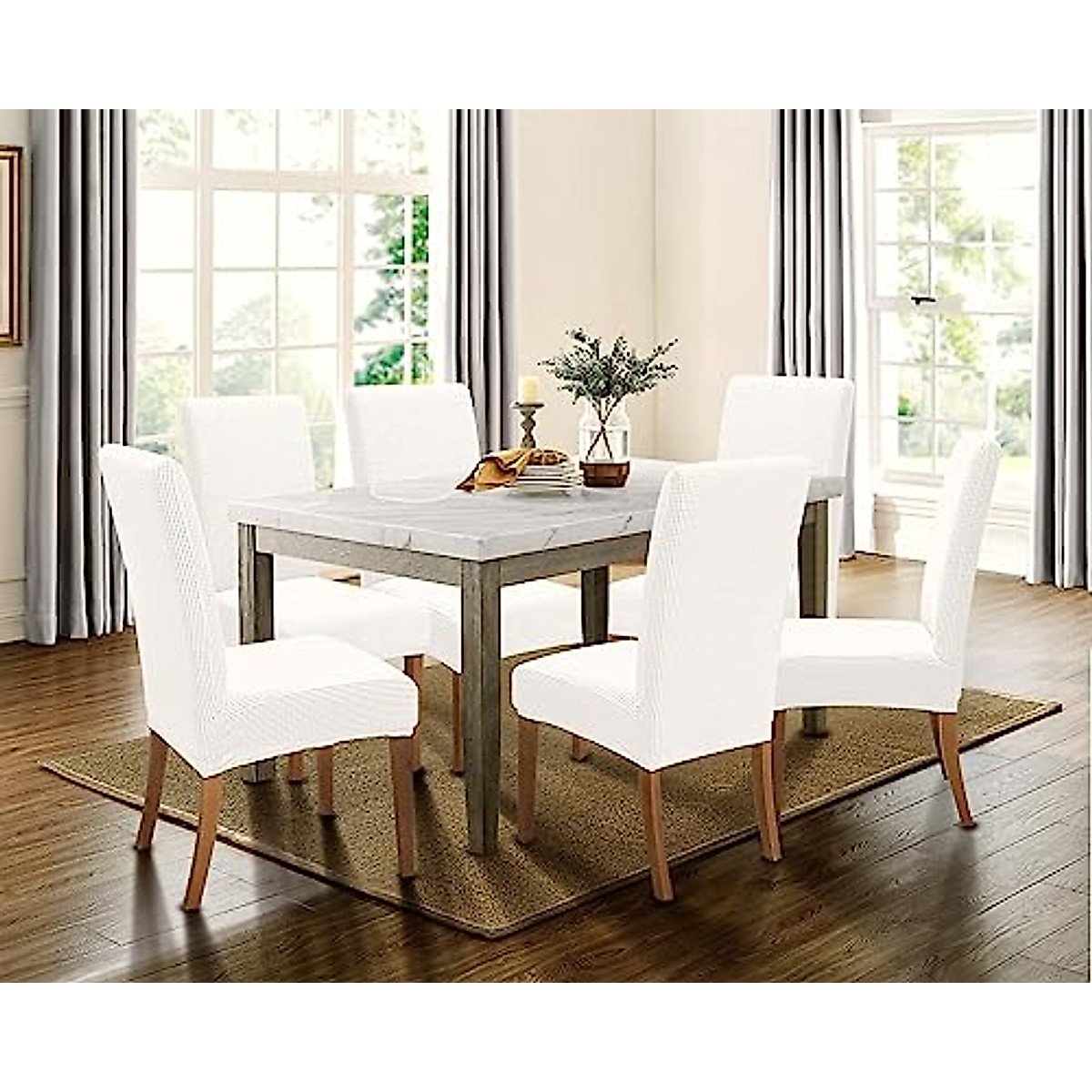 SPRINGRICO 4 Pack Dining Room Chair Covers with seat Belt, Stretch Parsons Chair Slipcover Washable Kitchen Dining Chair Cover Removable Seat Protector Set of 4, S1- Off White