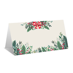 Place Cards for Christmas Party, Editable Name Place Cards, Seating Place Cards for Tables, Tent Style Cards for Wedding, Dinner Party or Any Occasion, Easy Folding, Pack of 25 Escort Cards(A01)