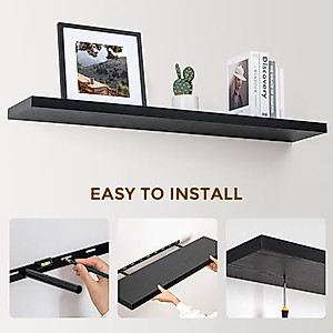 Fun Memories Floating Shelves 48 Inch Long, 9.3 Inch Deep Wall Shelf Fireplace Mantel, Rustic Farmhouse Wooden Shelves for Wall Decor Bathroom, Kitchen, Office, Black, Set of 1