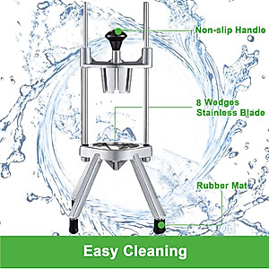 Commercial Lemon Cutter 8-Section with V-Shaped 420 Stainless Steel Blades，Easy Wedger Stainless Steel Blade Fruit Lime Slicer NSF Certified Easy-to-Use for Bar Restaurant (8-Section)