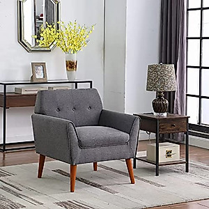 Ouchtek Living Room Accent Chairs Set of 2 Comfortable Linen Fabric Room Chairs Upholstered Reading Chair Mid-Century Modern Armchair for Bedroom Apartment Room Corner Anteroom, Gray