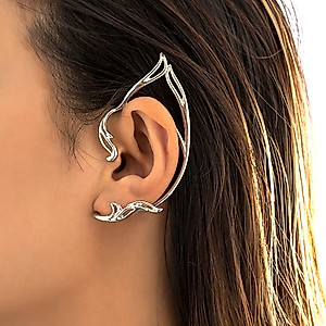 Wiwpar 2PCS Gothic Elves Ear Cuffs Simple Non-Pierced Cosply Cat Ear Wrap Statement Jewely for Halloween Easter Elf Hollow Cartilage Climber Earrings Trendy Retro Punk Elf Clip Earrings for Teen Girls