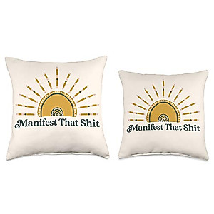 Boho Manifesting Designs Boho Positivity Gift Manifest That Shit Law of Attraction Throw Pillow, 18x18, Multicolor