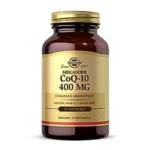 Solgar Megasorb CoQ-10 400 mg, 60 Softgels - Supports Heart & Brain Function - Coenzyme Q10 Supplement - Enhanced Absorption - Gluten Free, Dairy Free - 60 Servings
