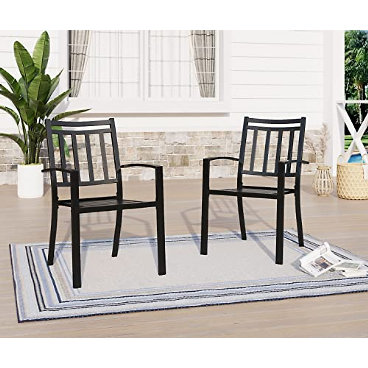 Sophia & William Outdoor Chairs Black Metal Patio Dining Chairs Set of 2,E-Coating Metal Stackable Lawn Chairs,Wrought Iron Outdoor Metal Dining Chairs for Garden Backyard,300 lbs