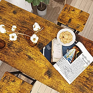 Lamerge 47.2" Bar Table Set,Pub Heigh Table with 2 Square Stools,Dining Table Set,Kitchen Counter with Bar Chairs,for Kitchen, Living Room/Sofaside,Small Space,Rustic Brown and Black