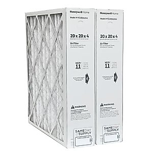 Honeywell FC100A1011-20" x 20" x 4" Pleated Air Filter, MERV 11 Bundle with Same Day Supply Filter Change Reminder (2)
