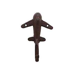Parisloft Retro Cast Iron Airplane Wall Hook, Antique Browm, Set of 3