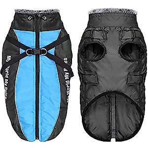 Taglory Dog Winter Coats, Waterproof Reflective Dog Coat for Cold Weather, Zip Up Dog Jacket with Furry Collar for Medium Large and Extra Large Dogs, Blue, 5XL