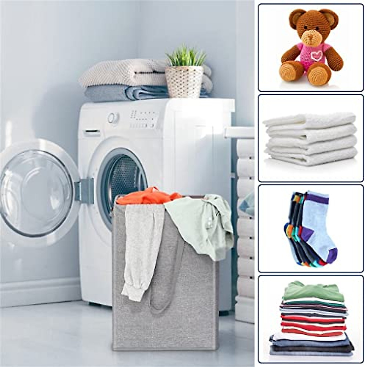 WALNUTA Folding Dirty Laundry Basket Foldable Basket Hamper Bin Bag Hamper with Lid Laundry Storage Baskets Washing Hamper (Color : A, Size : 1200D49-Grey)