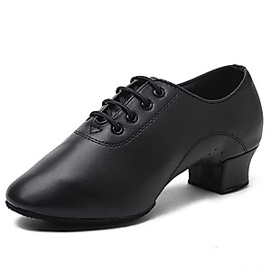 Hbeylia Womens Professional Latin Salsa Ballroom Modern Character Dance Shoes Fashion Leather Lace Up Tap Shoes Ladies Party Wedding Pump Shoes for Bride Black