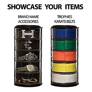 ELYPRO Premium Acrylic Belt Organizer - Sleek, Multi-Functional Storage for Belts, Jewelry, Makeup & Hair Accessories - Transparent, Rotating Drawers, Stackable & Wall-Mountable Design