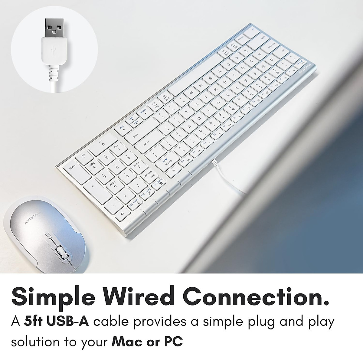 Macally Wired Keyboard for Mac, Compatible Apple Keyboard - Slim, Space-Saving Design USB Keyboard with Numeric Keypad - Budget-Friendly Laptop, MacBook Pro/Air, iMac Keyboard Replacement