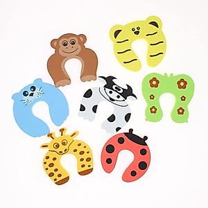 VizGiz 7 Pack Finger Pinch Guard Door Stopper Baby Children Safety Cartoon 7 Animals Stop Clip Silencer Clamp Anti-Slamming Anti-Lock Hand Guards Security EVA Foam Cushion for Parents Kids Toddlers
