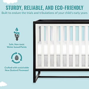 Dream On Me Milo 5-in-1 Convertible Crib and Changing Table with Free Changing Pad in Black and White, 3 Mattress Height Settings, Non-Toxic Finishes, Pinewood
