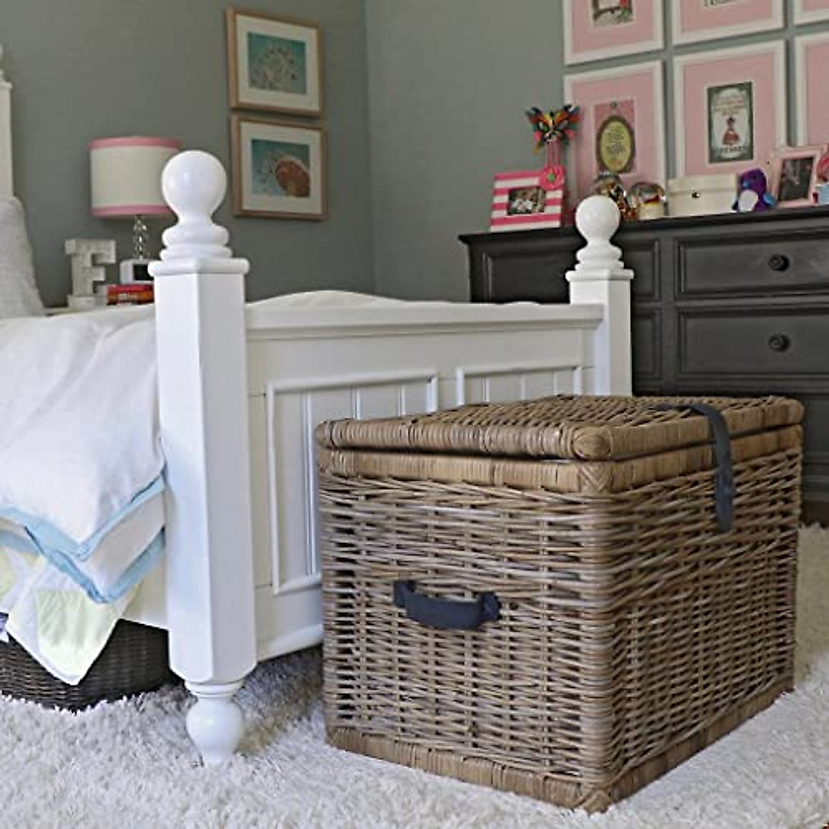 The Basket Lady Deep Wicker Storage Trunk, Large, 24 in L x 17 in W x 17.5 in H, Serene Grey