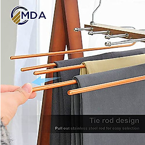Wooden Pant Hanger - 5 Layers Space Saver - Trouser Hanger, Space-Saving 5-in-1 Trouser Hanger, Stainless Steel Extendible, Multi Hanger, Magic Hanger, Wardrobe Clothes Hanger Holder