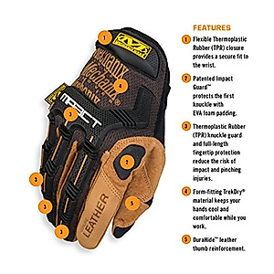 Mechanix Wear: M-Pact Durahide Leather Work Gloves with Secure Fit, Work Gloves with Impact Protection and Vibration Absorption, Safety Gloves for Men (Brown, Large)