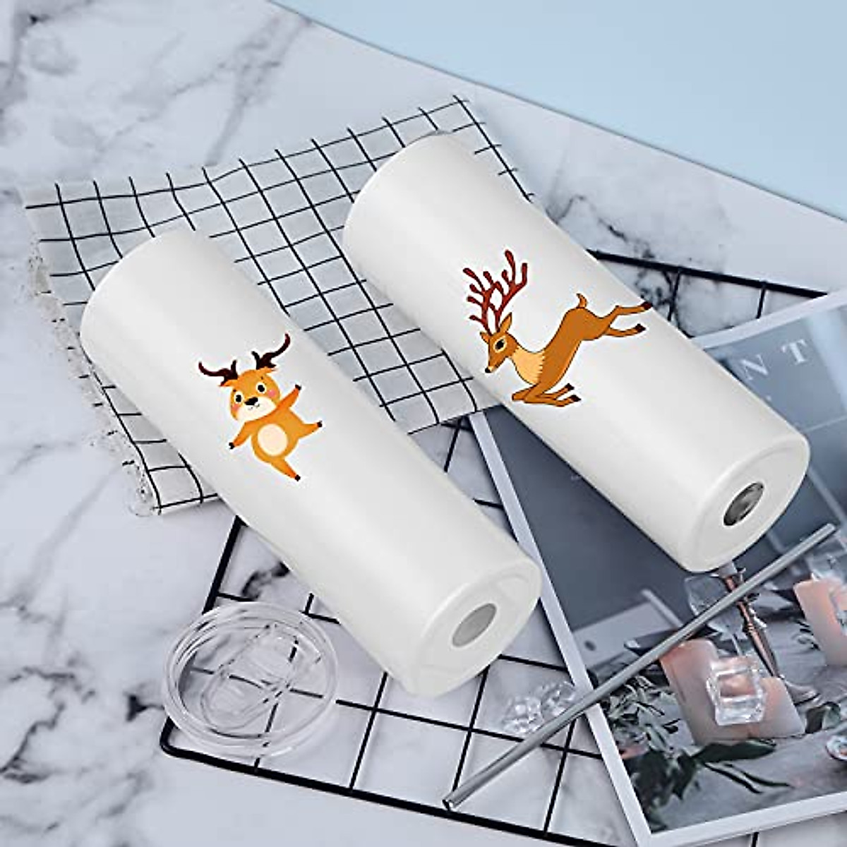 Tswofia Sublimation Tumblers Bulk 20 oz Skinny Straight, 8 Pack Stainless Steel Skinny Sublimation Tumbler Blanks With Shrink Wrap Film Lid Straw Set,Individually Boxed