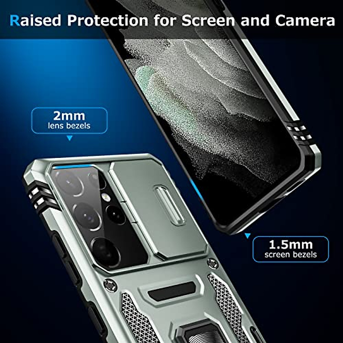 RLUYIDIKS for Samsung Galaxy A13 5G Case with Camera Cover,with Rotatable Metal Ring Kickstand,Samsung Galaxy A13 Case Military Grade Protection,Heavy Duty Shockproof Protective Case,Grey RUS03-06