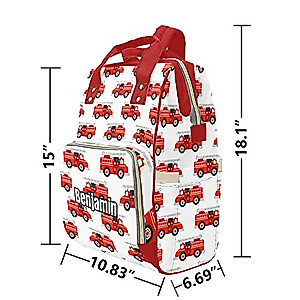 Cartoon Firetruck Pattern Personalized Diaper Bag Backpack Custom with Name Unisex Nursing Large Capacity Mommy Backpack