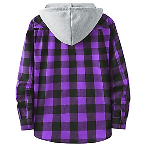 ZITY Men's Flannel Hoodie Shirts Casual Button Down Plaid Shirt Jackets for Men Long Sleeve Stylish Hooded with Pocket Black Purple Medium