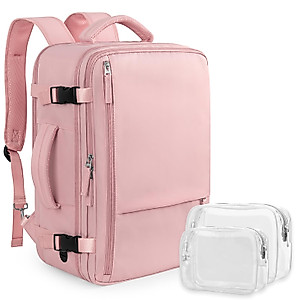 FALARK INC Travel Backpack For Women, 35L Carry On Backpack Flight Approved, Waterproof Personal Item Travel Bag Suitcase Backpack With USB Hole For Weekender, Traveling, Pink