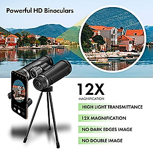 12x42 HD Binoculars for Adults with Upgraded Phone Adapter & Foldable Tripod, High Power Binoculars with Super Bright and Large View,Waterproof Lightweight Binoculars for Bird Watching Hunting Travel