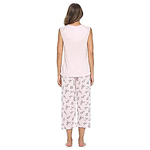 Casual Nights Women's Lace Sleeveless Top and Capri Bottom Sleepwear Pajama Set - Pink - X-Large