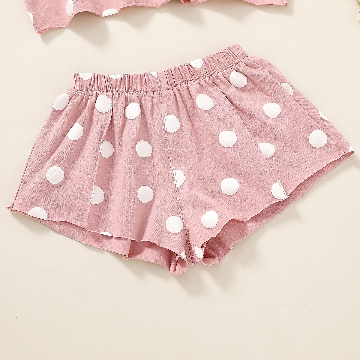 YOUNGER TREE Kids Toddler Baby Girls Shorts Outfits Set Leopard Print Ruffle Dress T-Shirt Tops+Short Pants 2Pc Summer Clothes Set (Pink dots, 18-24Months)