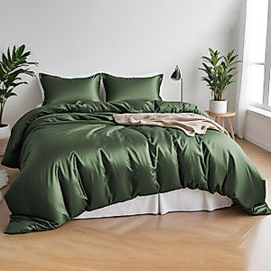 Linenwalas Duvet Cover Set King Size - Viscose Derived from Bamboo Soft, Breathable, Light Weight, Cooling Comforter Cover with Zipper Closure and Corner Ties (King, Avocado Green)