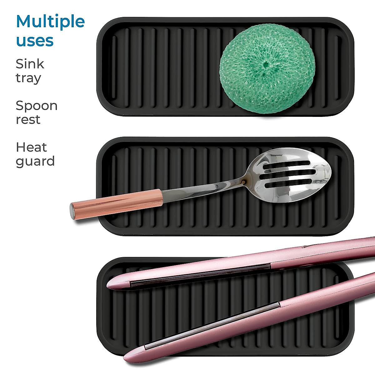 iDesign Lineo BPA-Free Flexible Silicone Sponge and Soap Tray, 9" x 3.5" x 0.5", Black