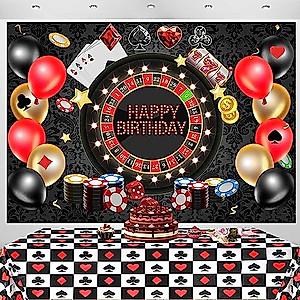 Sensfun Casino Birthday Backdrop Poker Las Vegas Birthday Party Background Roulette Chips Casino Night Theme Birthday Decorations Backdrops Cake Table Banner Photo Booth Props Vinyl 7x5ft