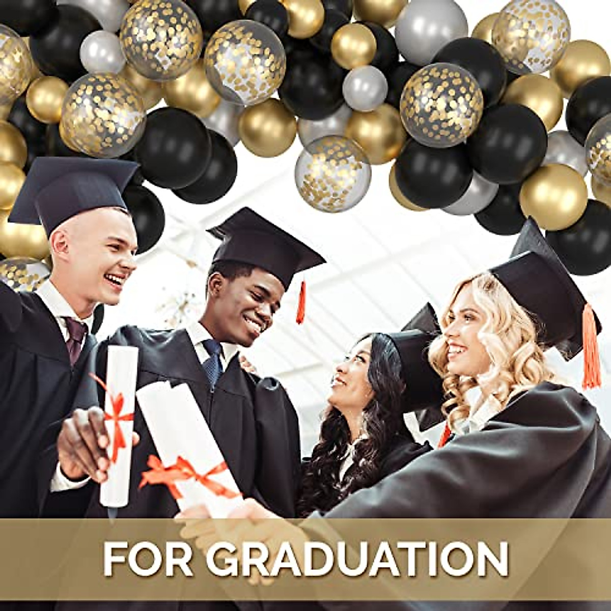 Balloon Arch Kit Garland Decorations - 124 pcs Latex Black White Gold Confetti Balloons 16ft, Oh Baby Theme, Bridal Shower Birthday Wedding Graduation Bachelorette Anniversary Party Backdrop DIY Décor