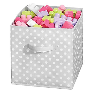 mDesign Soft Fabric Closet Storage Organizer Cube Bin Box, Handle - Storage for Baby Child/Kids Room, Nursery, Toy Room, Furniture Units, Shelf - 12.75" High - 2 Pack - Gray/White Polka Dots